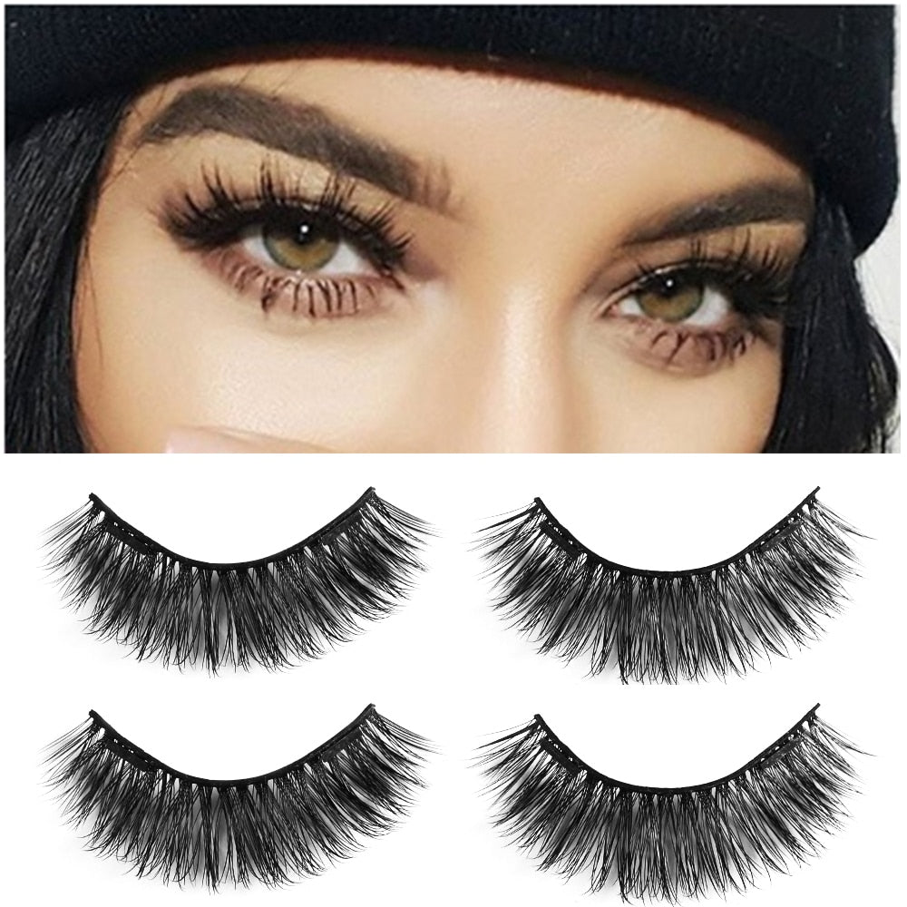 1/2Pair Dual Magnetic False Eyelashes On Magnets Natural Lashes Extens ...